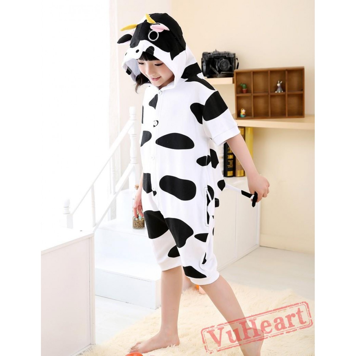 Boys & Girls Cartoon Cow Summer Kigurumi Onesies Pajamas Costumes