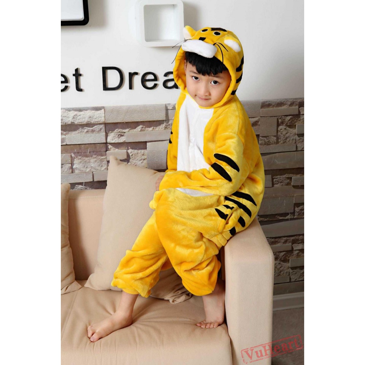 Boys & Girls Yellow Tiger Kigurumi Onesies Pajamas Costumes Winter