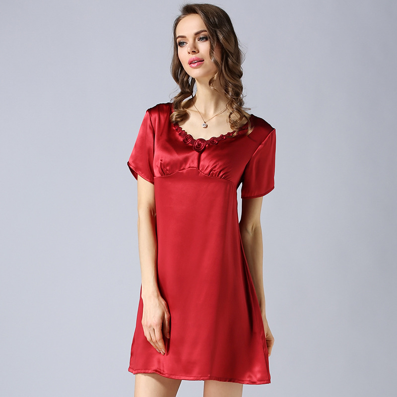 2017 Pink Short Sleeves Sexy Silk Pajamas for Women